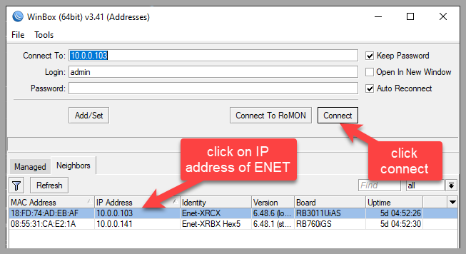 Using the Mikrotik WinBox software to identify connected Elite PI screens – C.E. Electronics