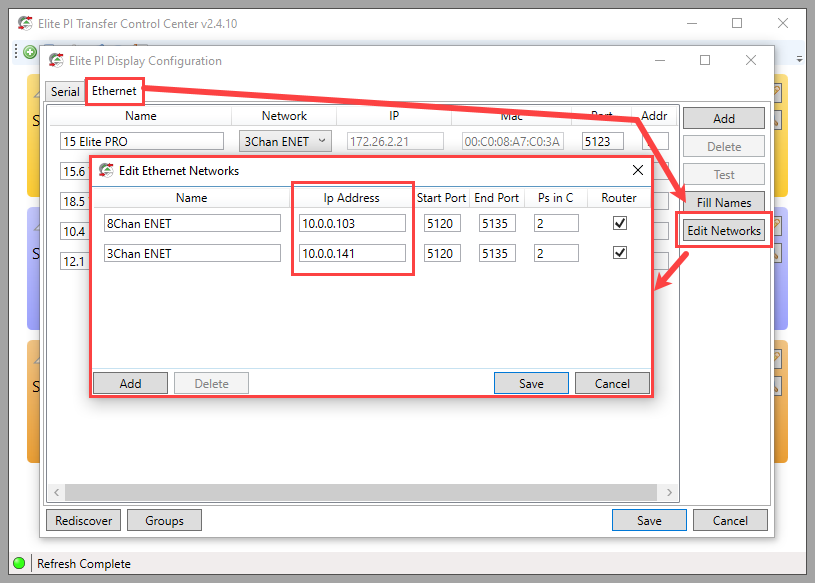 Updating the IP address of an ENET networking router in the Elite PI Transfer program – C.E ...