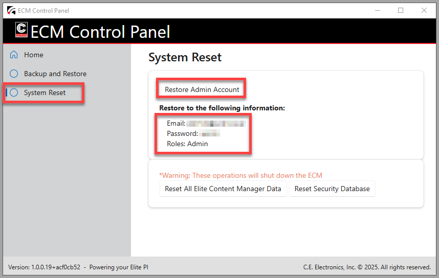 Reset the ECM admin login – C.E. Electronics